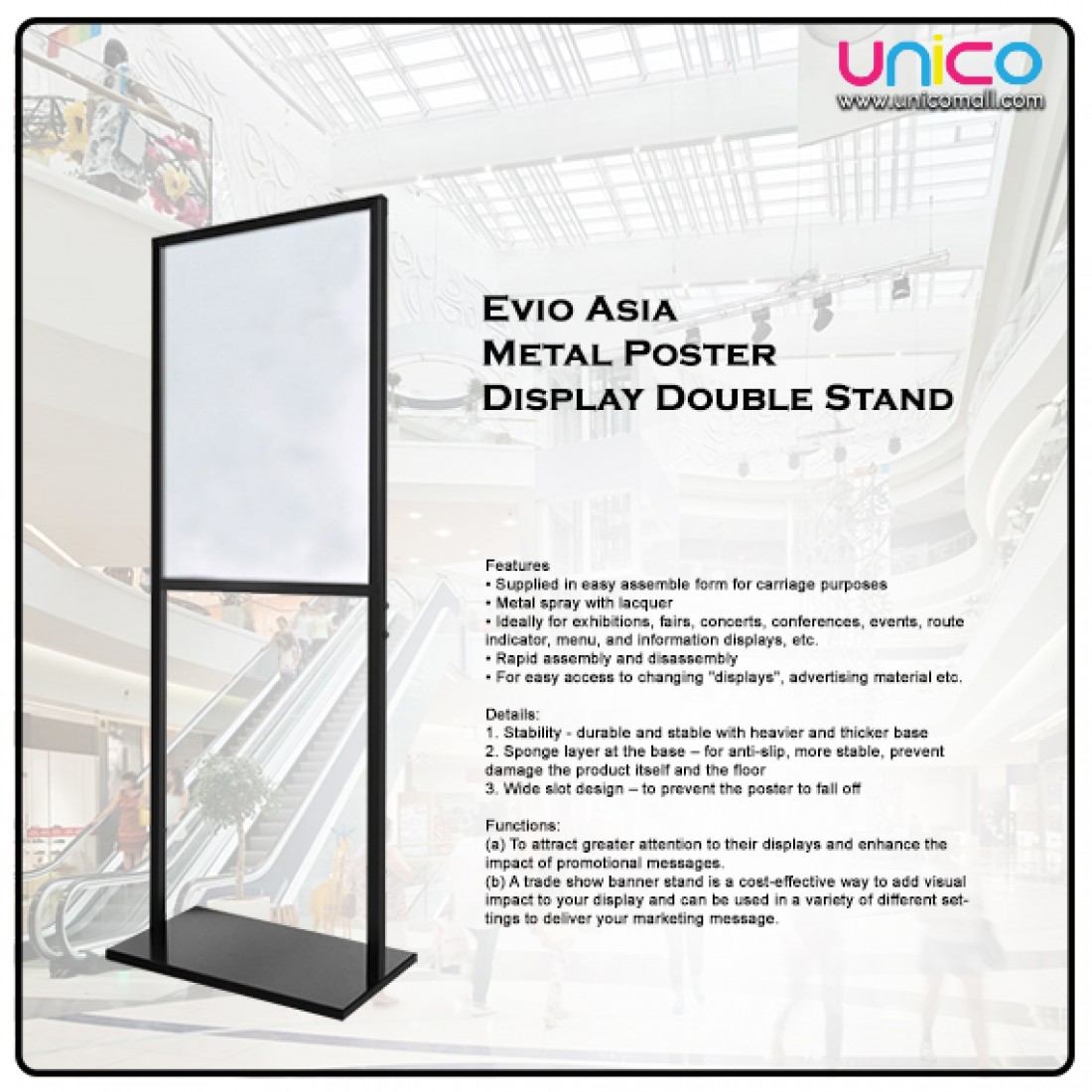 Metal Poster Display Double Stand 60x80cm - Unicomall