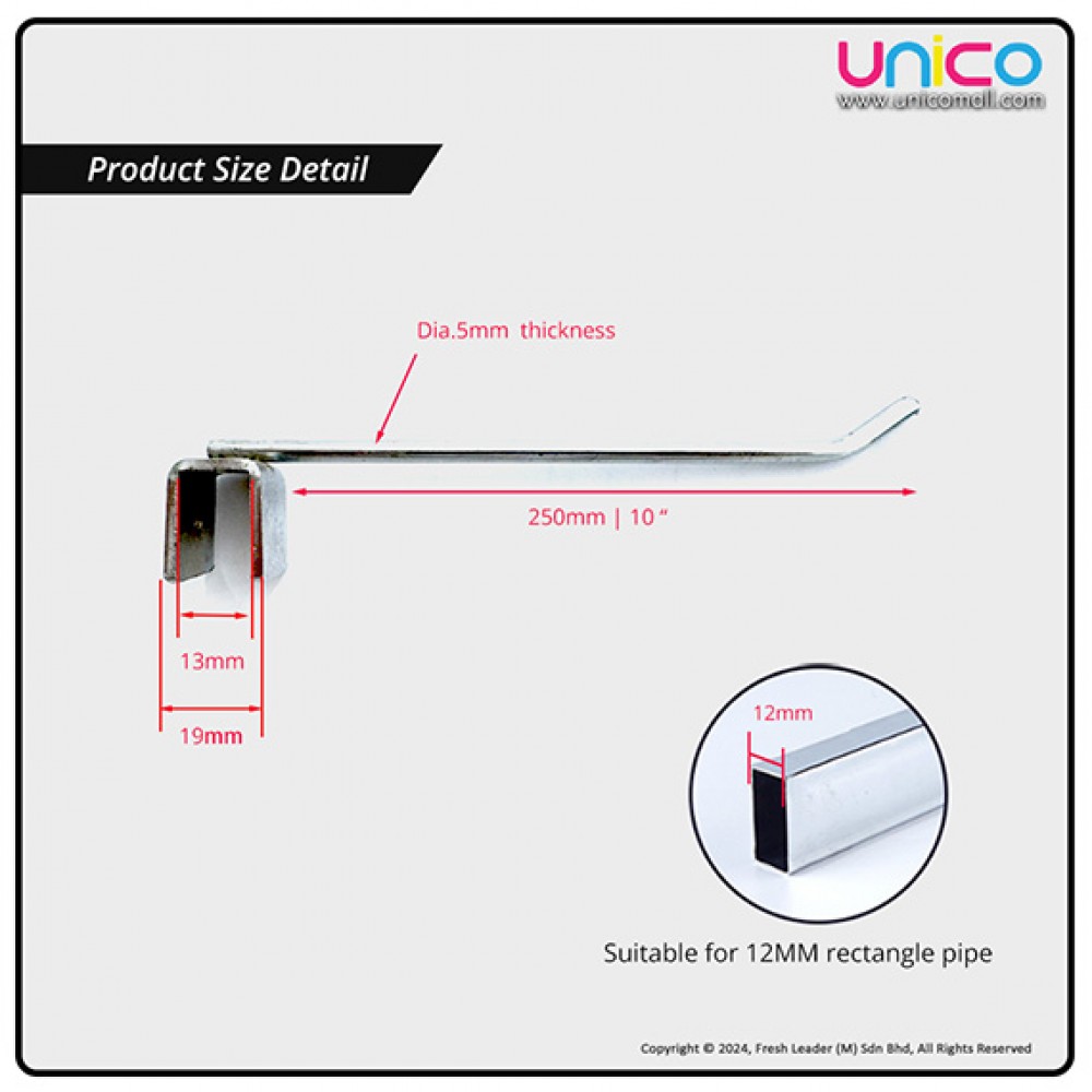Retail Display Hook 150mm, 200mm, 250mm – Strong Rectangle Tube Hanging ...