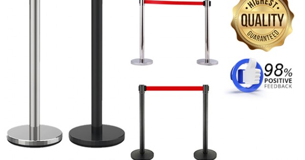Premium Silver and Black Queue Pole Stand | Stylish Crowd Control ...