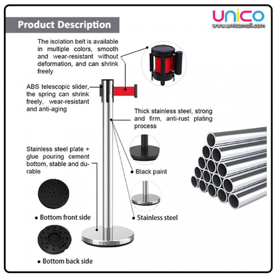 Premium Silver and Black Queue Pole Stand | Stylish Crowd Control ...
