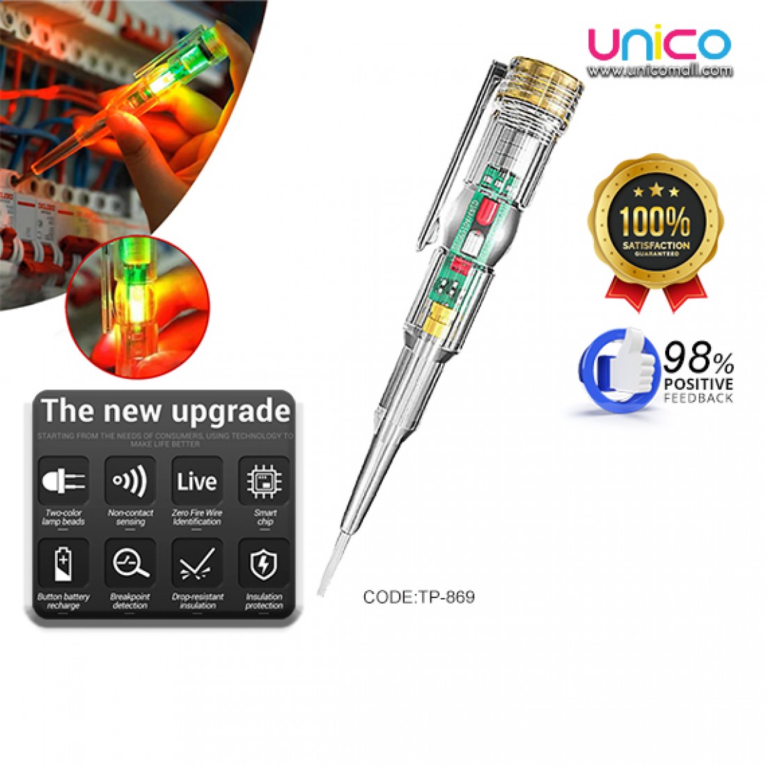 LED Voltage Tester Pen with Straight Screwdriver Head - Unicomall.com