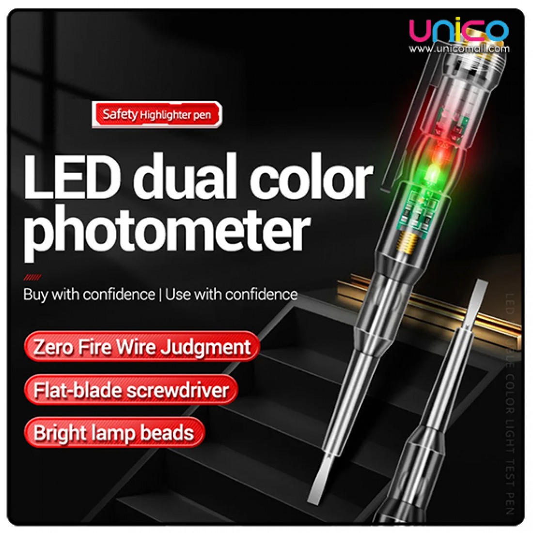 LED Voltage Tester Pen with Straight Screwdriver Head - Unicomall.com