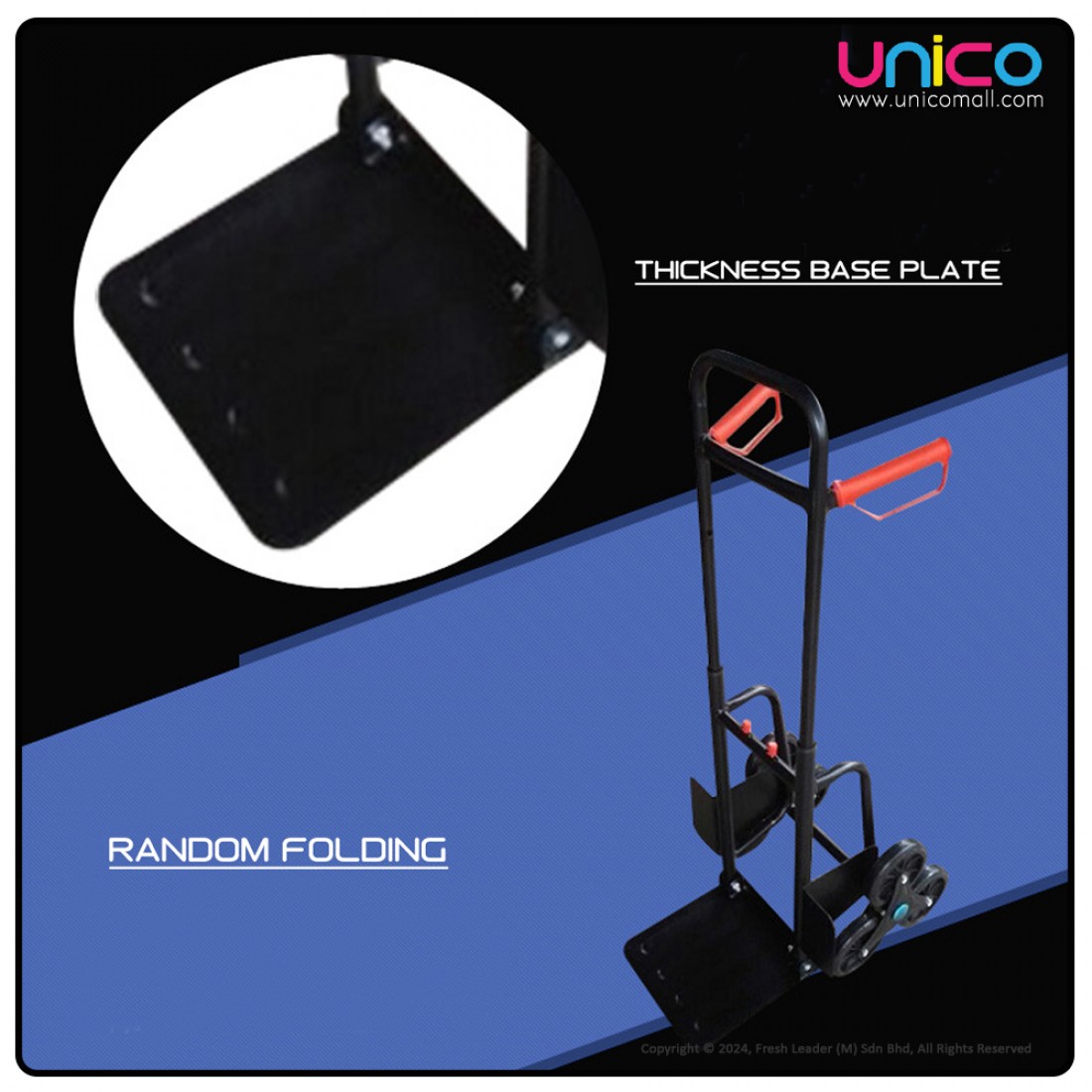 Heavy Duty Stair Climbing Hand Trolley: 3 Wheel Foldable Design | Unicomall
