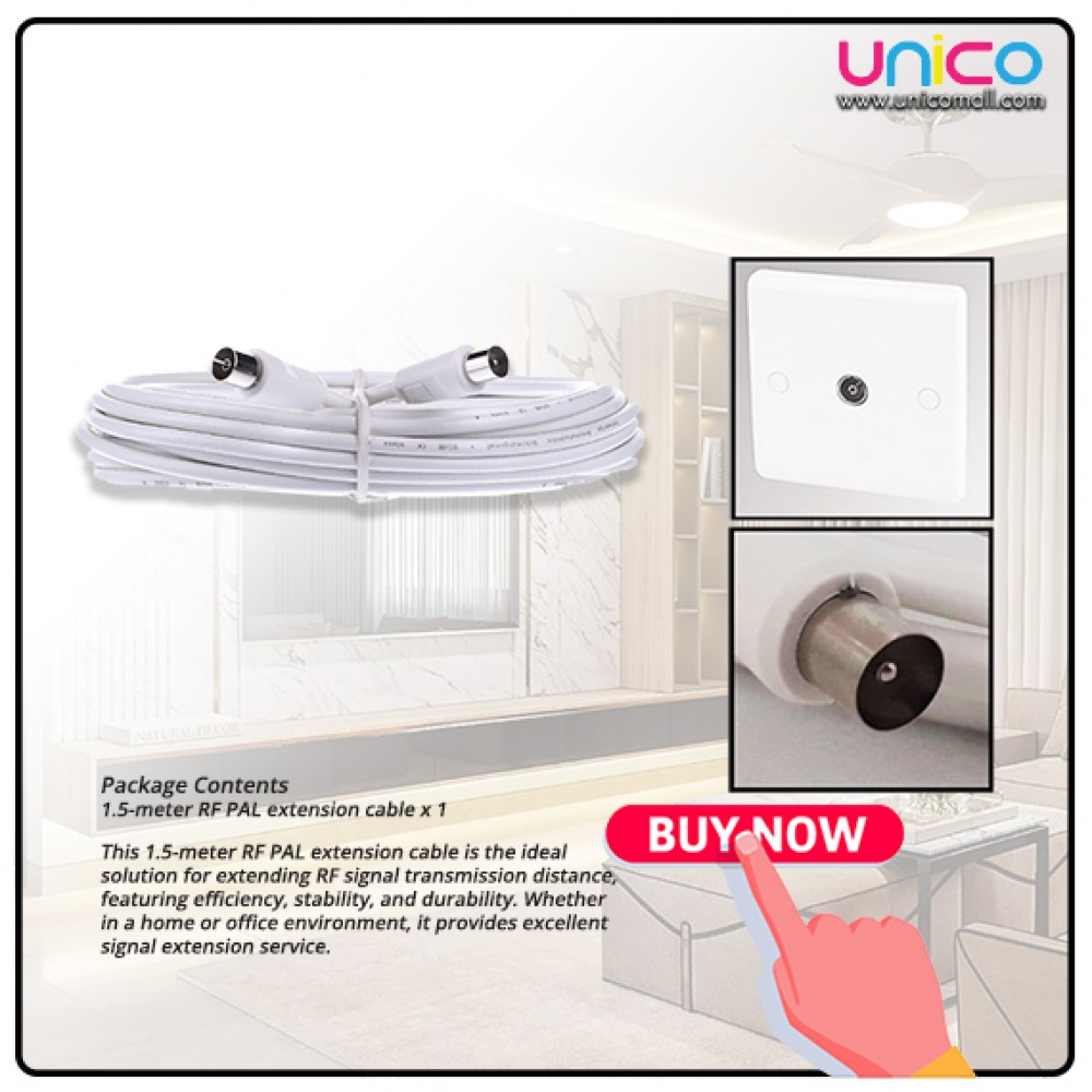 High-Quality RF PAL Extension Cable Male to Female - 1.5m