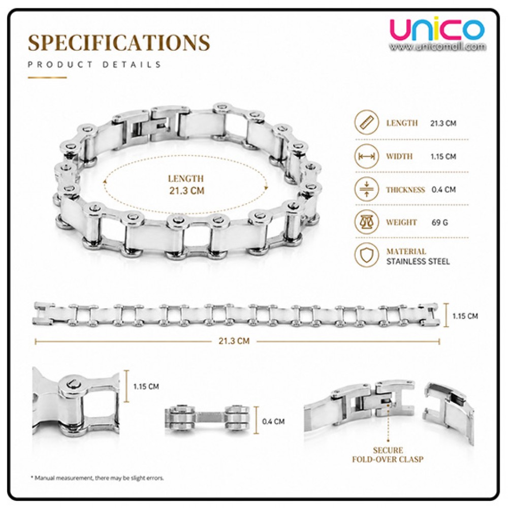 Premium Stainless Steel Motorcycle Chain Bracelet for Men Silver Biker ...