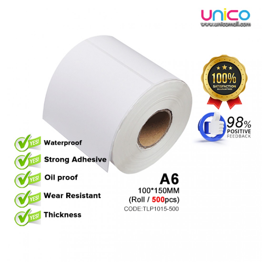 Thermal Label Sticker Roll 100mm x 150mm, 500pcs