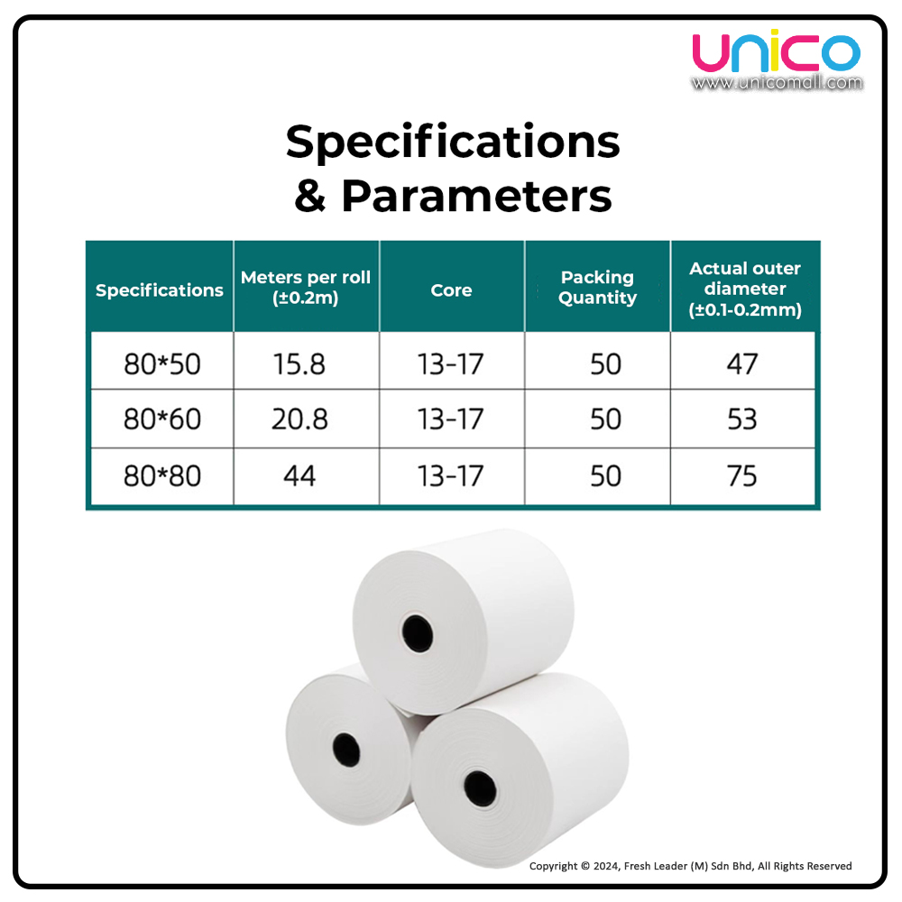 Small Core Thermal Receipt Paper - Unicomall
