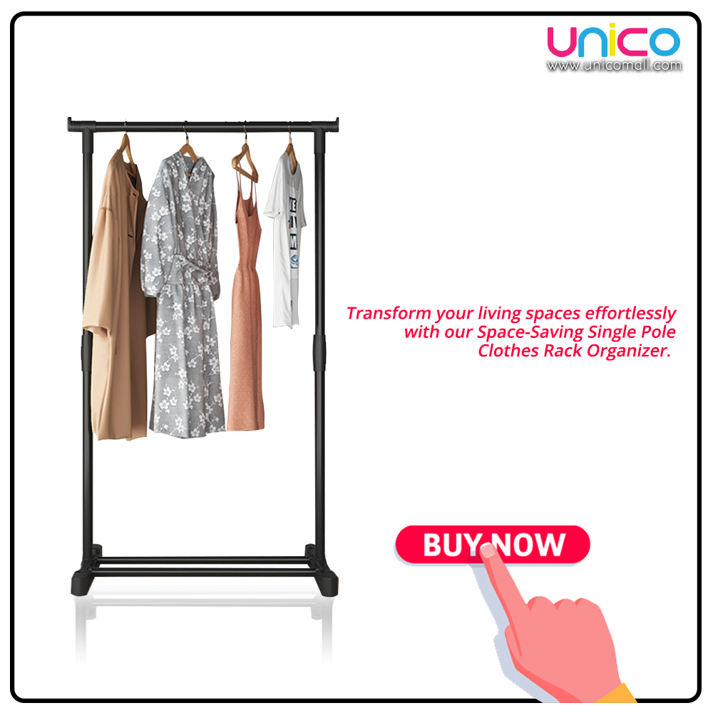 Unicomall Exclusive Single Pole Clothes Rack - 120x60x46cm | Iron Organizer