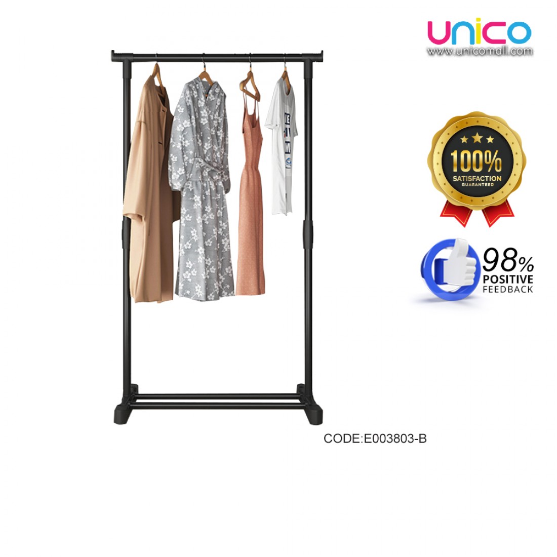 Unicomall Exclusive Single Pole Clothes Rack - 120x60x46cm | Iron Organizer