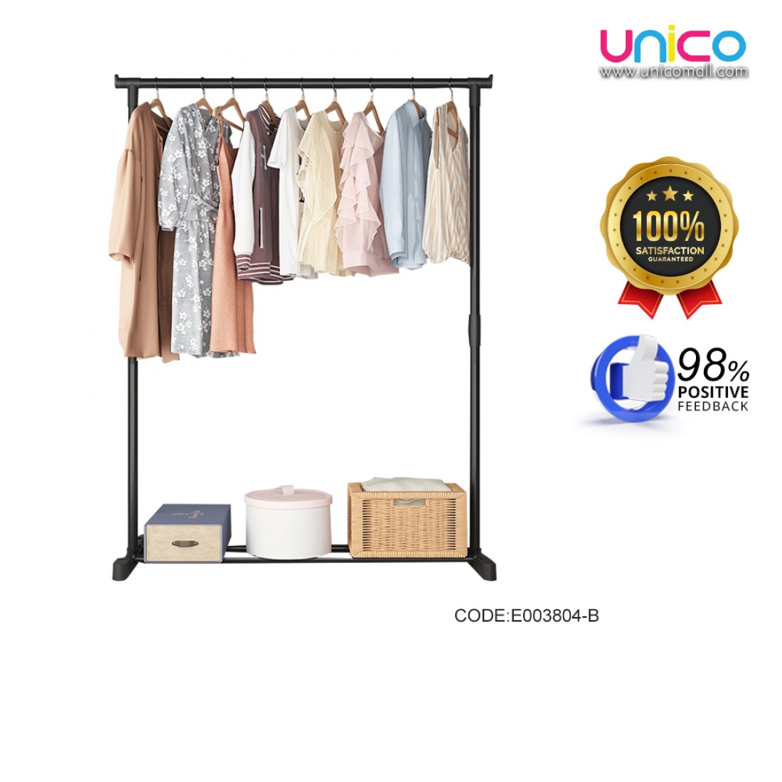 Unicomall Clothes Rack Organizer: Single Pole Design - 150x100x46cm