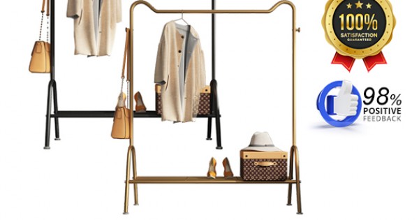 Modern Single Layer Coat Rack - Gold & Black | UniComall Malaysia