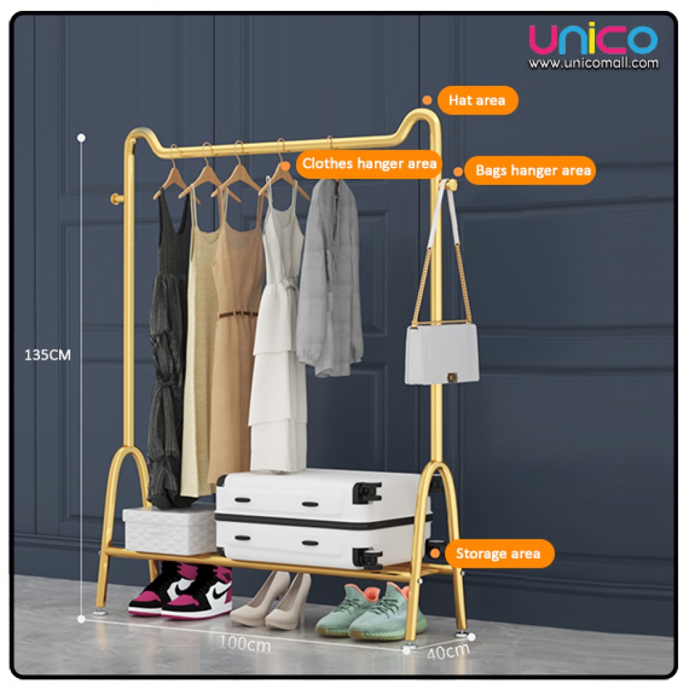 Modern Single Layer Coat Rack - Gold & Black | UniComall Malaysia