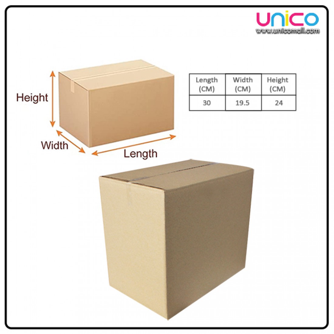 Cardboard Shipping Box (30 x 19.5 x 26cm) - Unicomall.com